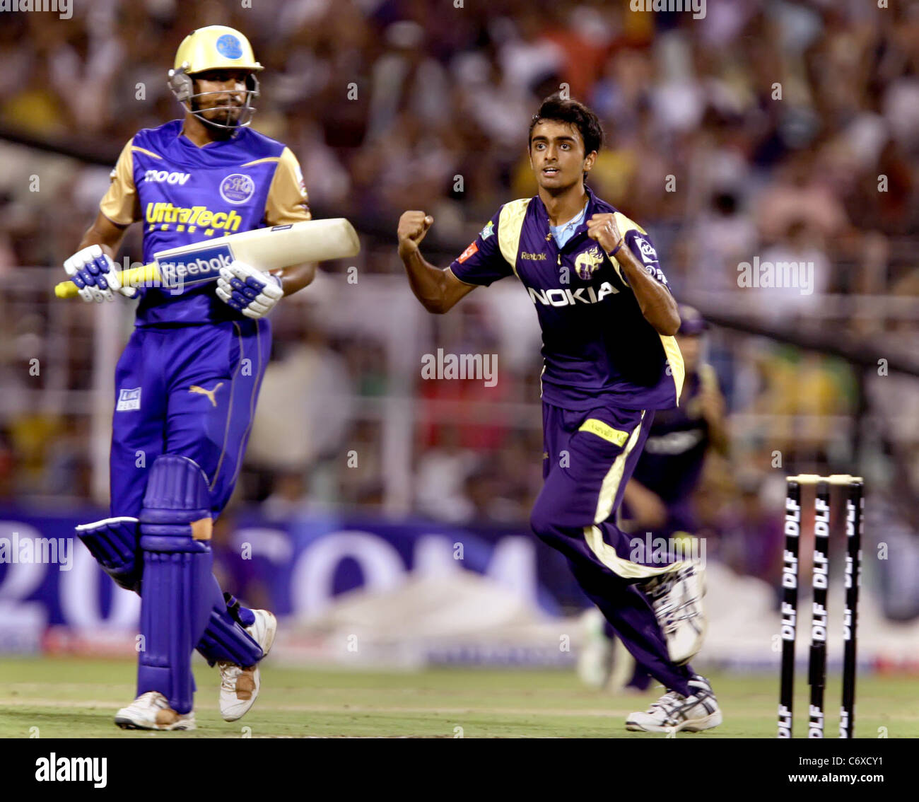 Kolkata Knight Riders Bowler Jaidev Unadkat celebrates at the Indian ...