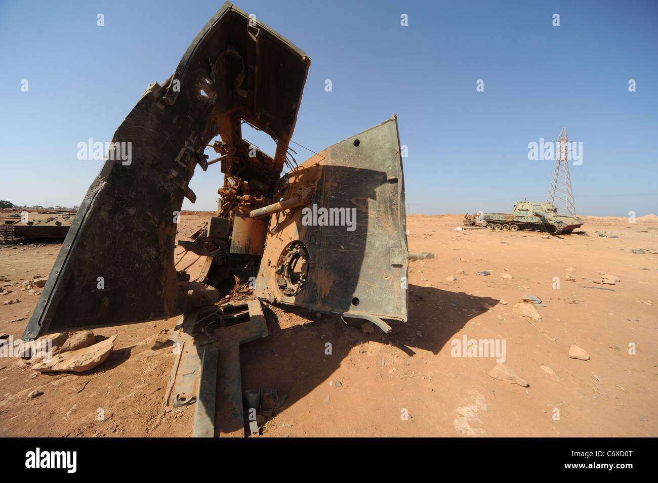 a blow up, destroyed M109 traced artillery in the desert north of ...
