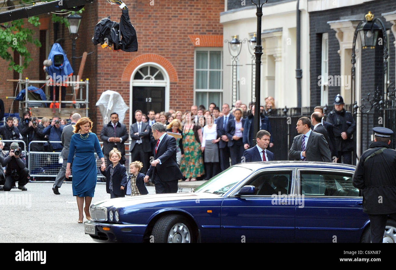 Gordon Brown, Sarah Brown with children John and Fraser leaving 10 ...