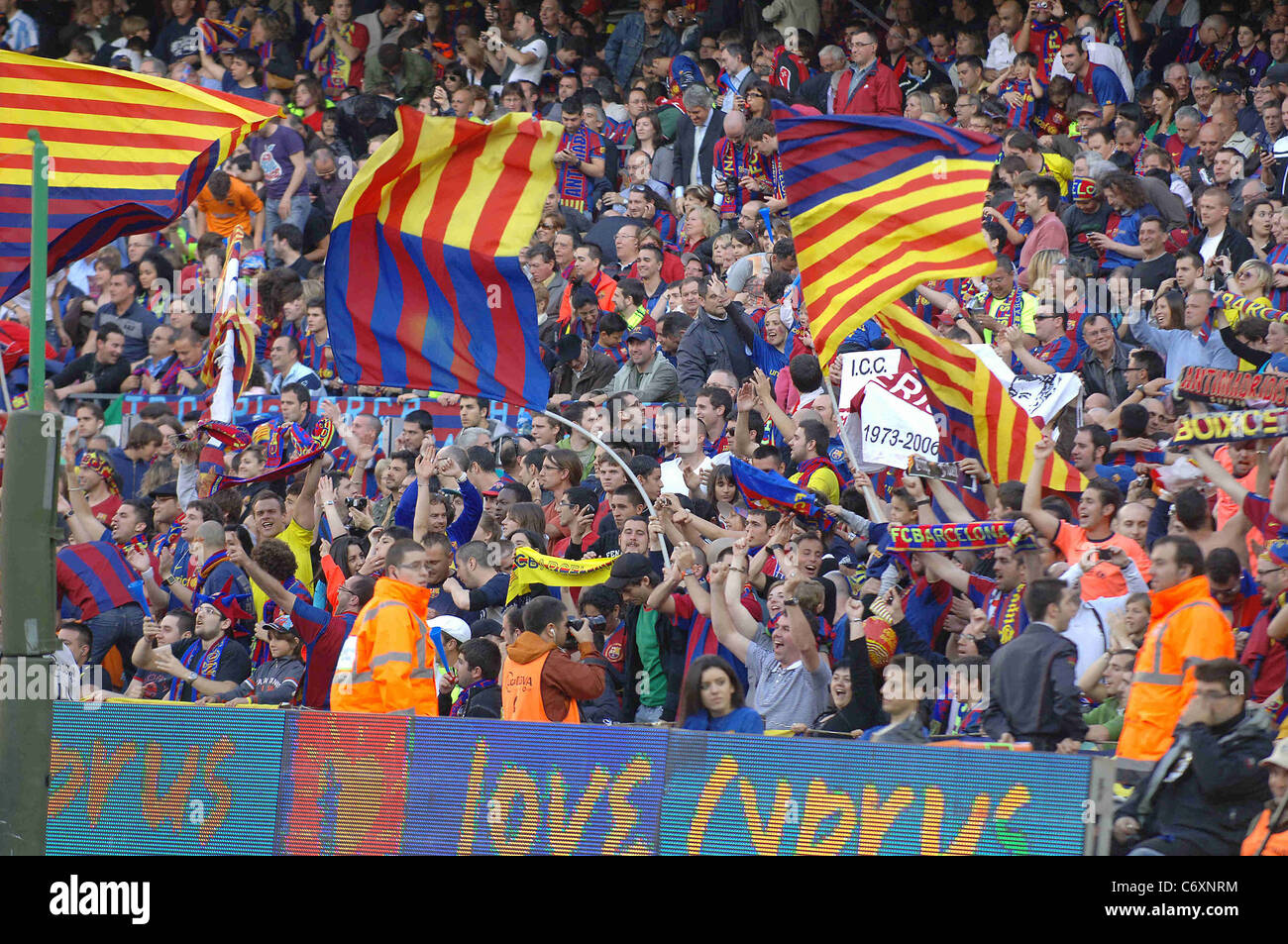 Fans, Supporters Barcelona Football Club celebrate winning the Spanish ...