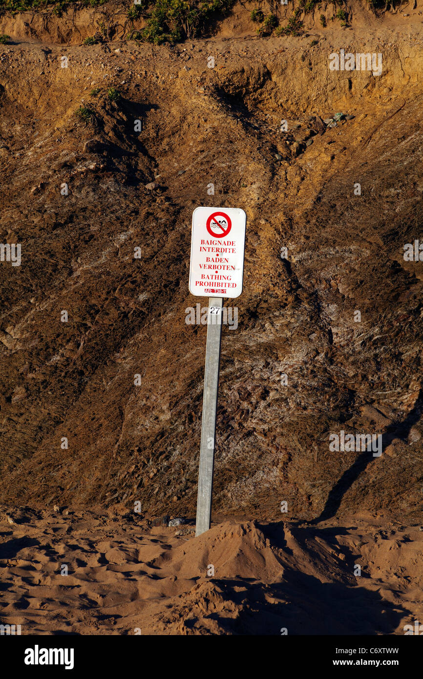 Bathing prohibited sign in French, German and English Stock Photo - Alamy