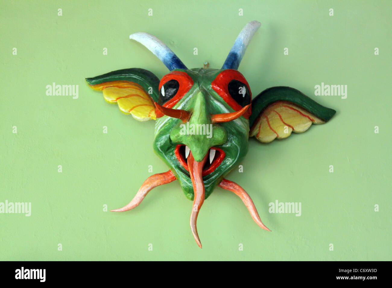 Devil mask in the wall of a Pedasí souvenir store in Los Santos, Panama ...