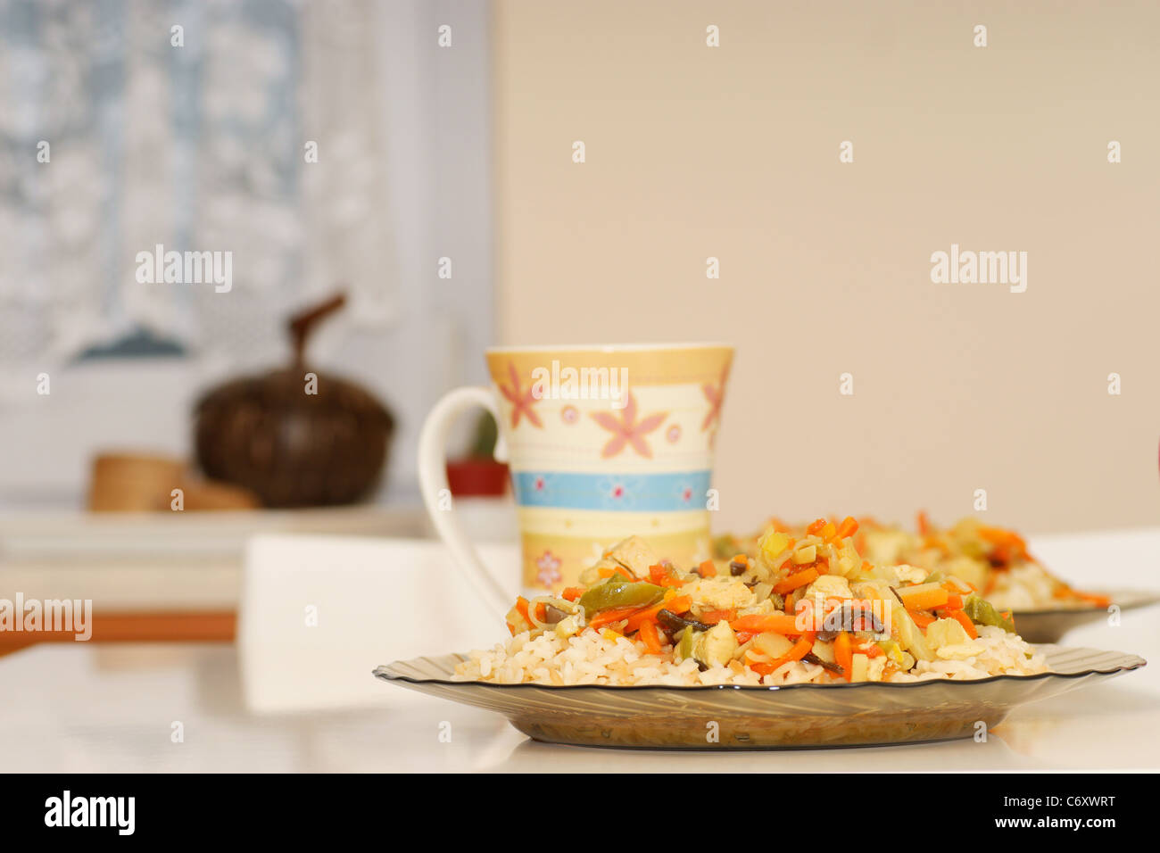 rice on plate, Chinese food, Vegetables, table Stock Photo - Alamy