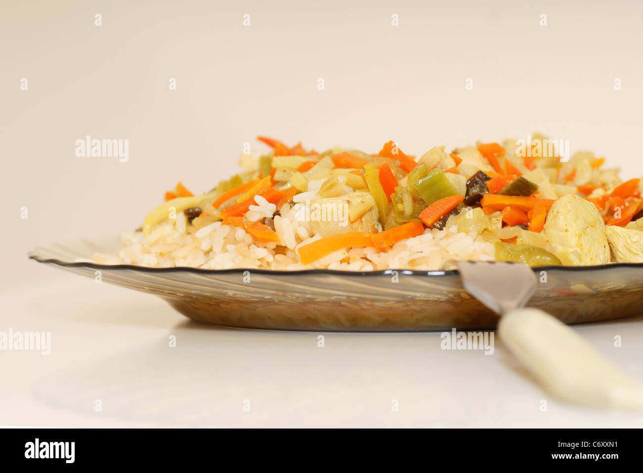 rice on plate, Chinese food, Vegetables, table Stock Photo - Alamy