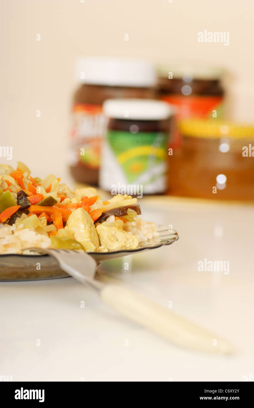 rice on plate, Chinese food, Vegetables, table Stock Photo - Alamy