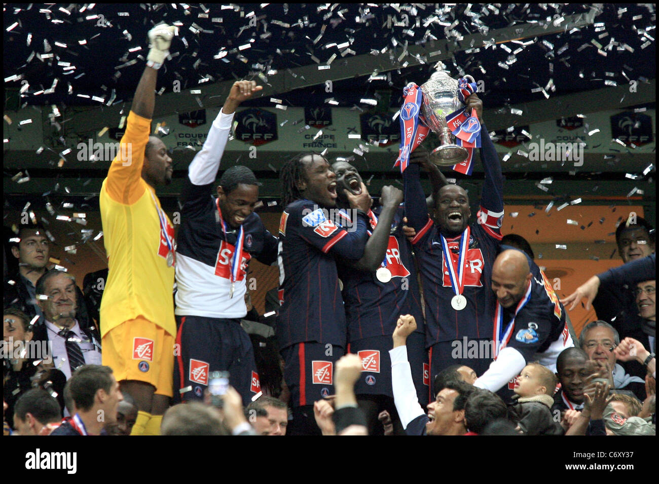 Paris Saint Germain team after the French Cup final football match ...