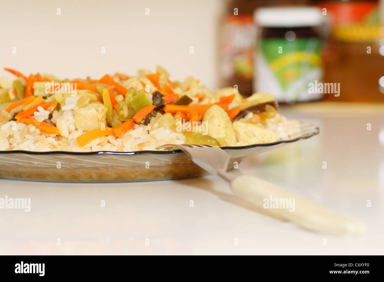 rice on plate, Chinese food, Vegetables, table Stock Photo - Alamy