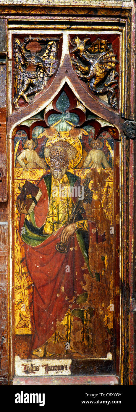 Aylsham, Norfolk, rood screen, St. Peter carrying the keys to Heaven ...