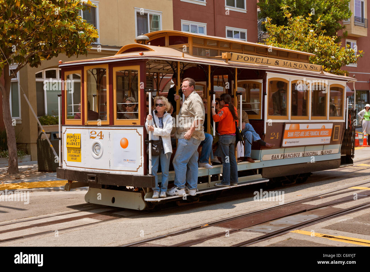 Cable car on Powell Street near the terminus and junction with Market ...