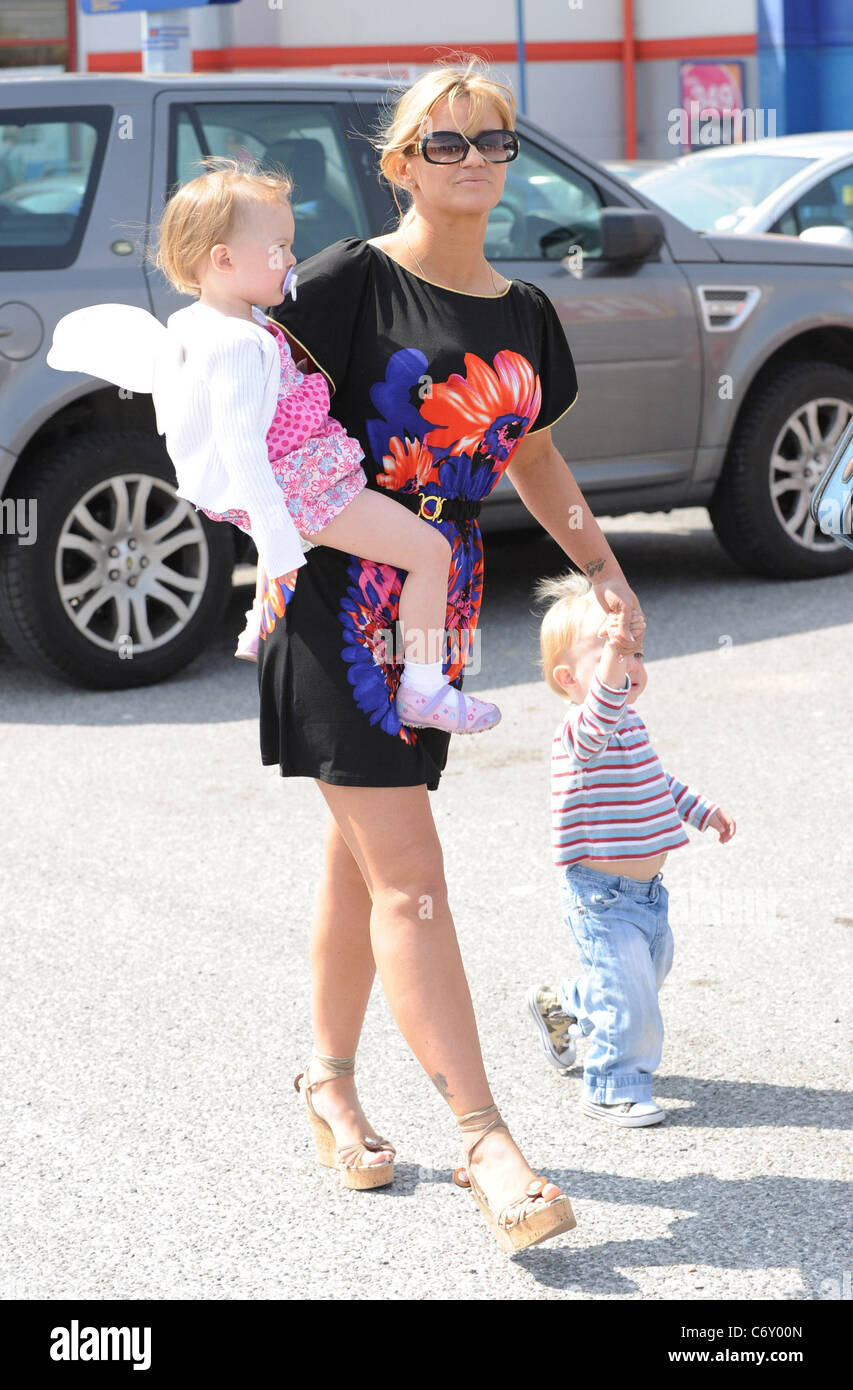 Kerry Katona leaving an electronics shop with her son Max and daughter ...