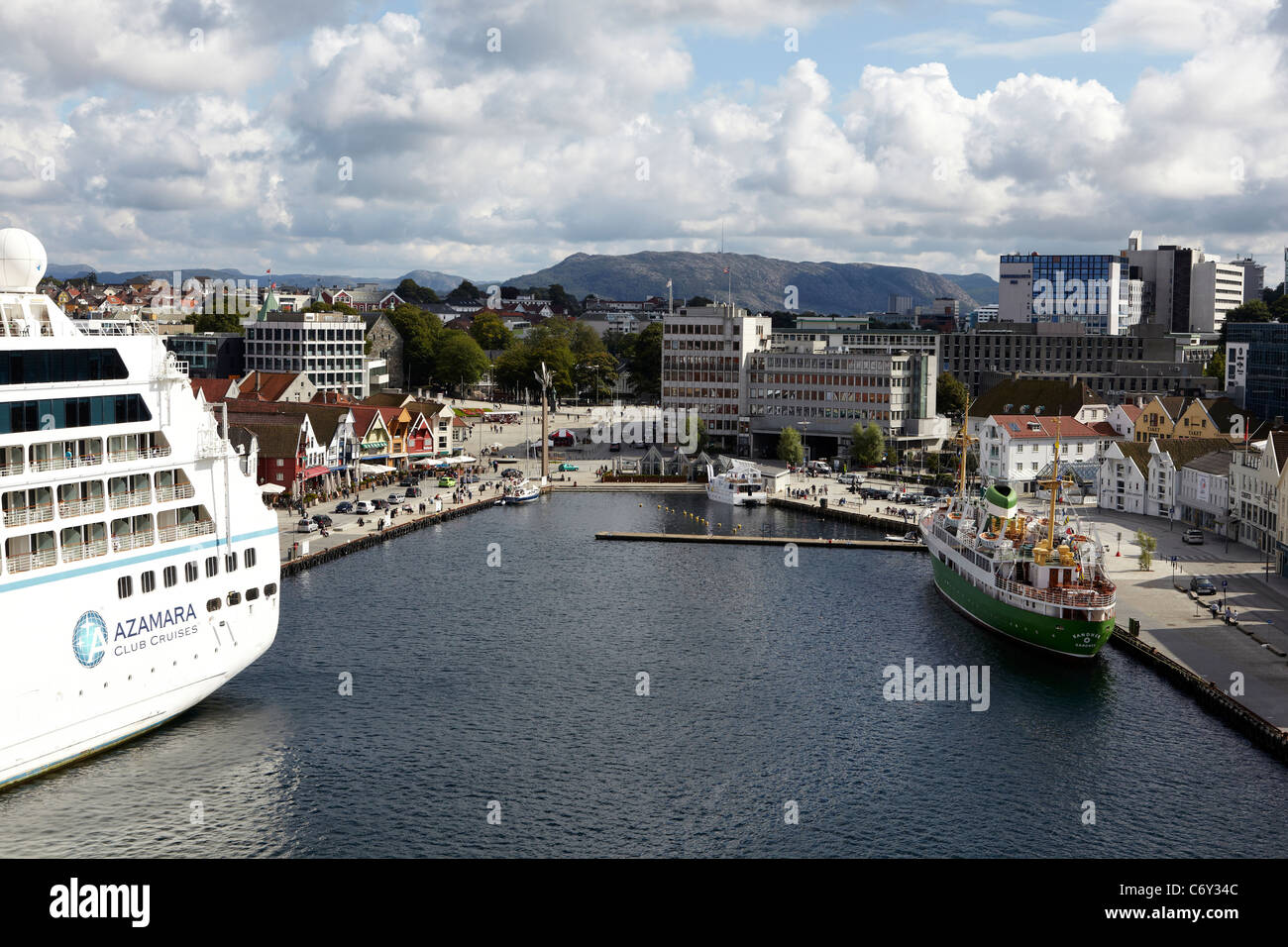 The cruise ship Azamara Journey moored in the port of Stavanger, Norway ...