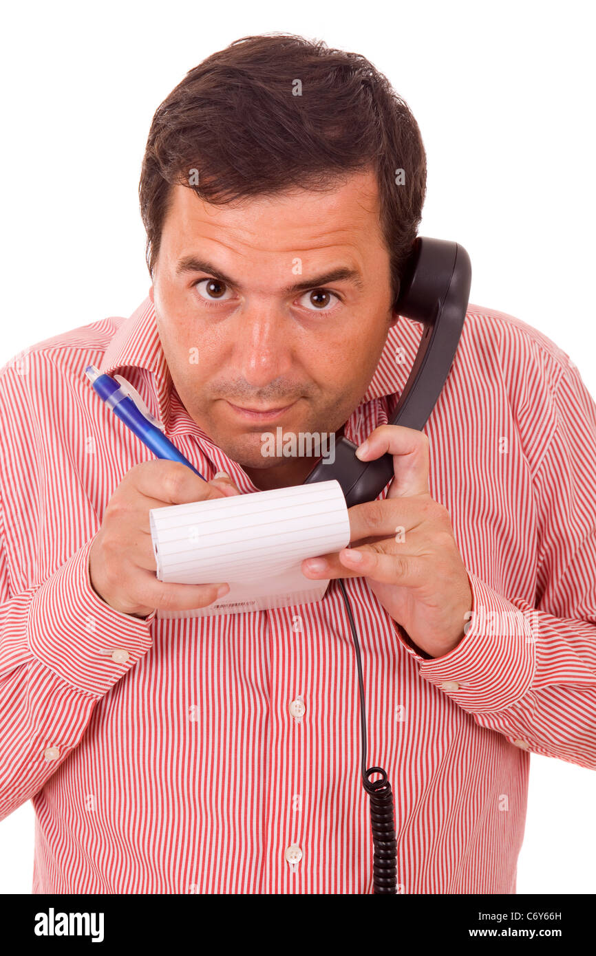 young man with a phone, isolated on white Stock Photo - Alamy