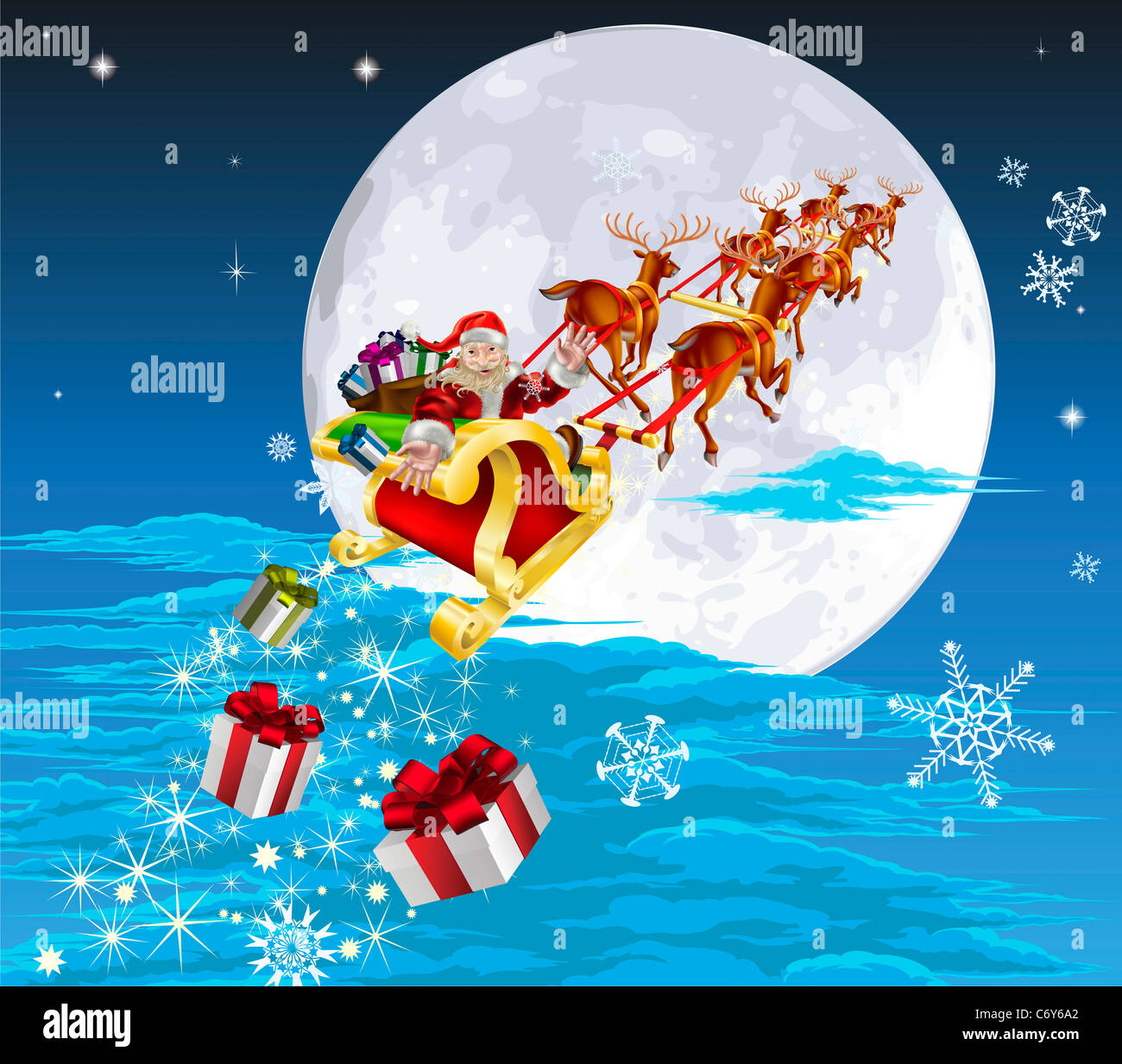 Santa in his Christmas sled or sleigh, delivering his Christmas gifts ...