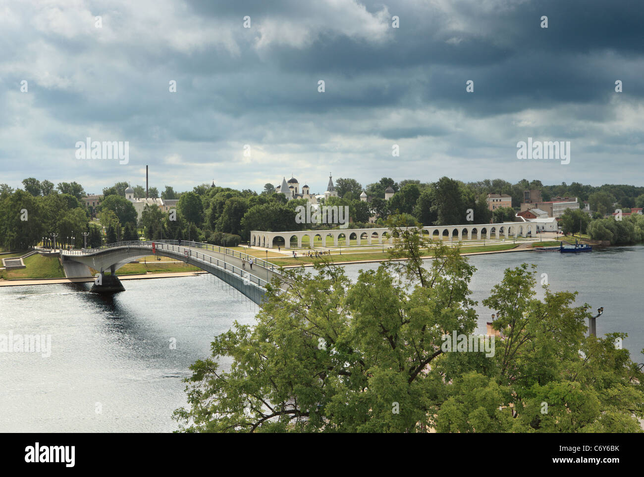 Volkhov river and Yaroslav's Court in Viliky Novgorod, Russia Stock ...