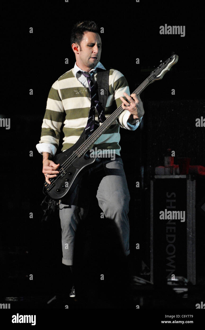 Eric Bass of band 'Shinedown' performing live on stage at The Air ...