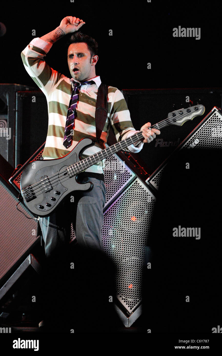 Eric Bass of band 'Shinedown' performing live on stage at The Air ...