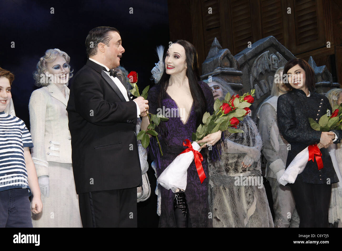 Nathan Lane, Bebe Neuwirth, Krysta Rodriquez, and cast on stage during ...