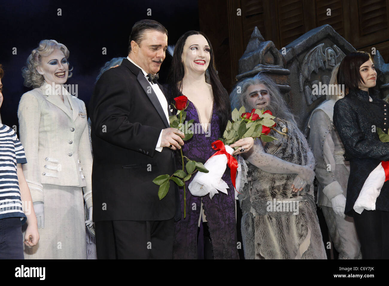 Nathan Lane, Bebe Neuwirth, Krysta Rodriquez, and cast on stage during ...