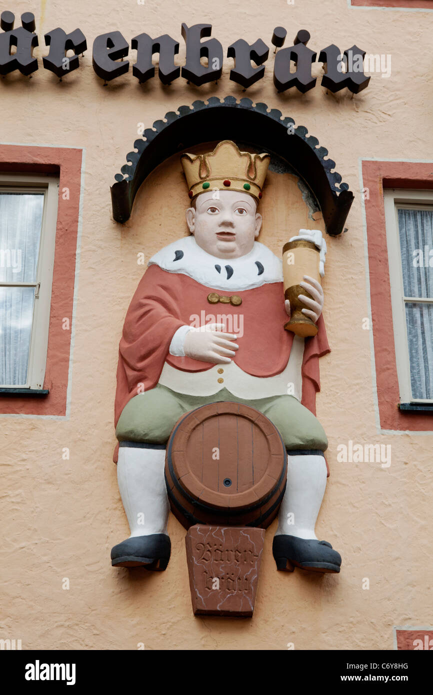 Biergarten decorated front house, Fussen, Bavaria, Germany Stock Photo ...