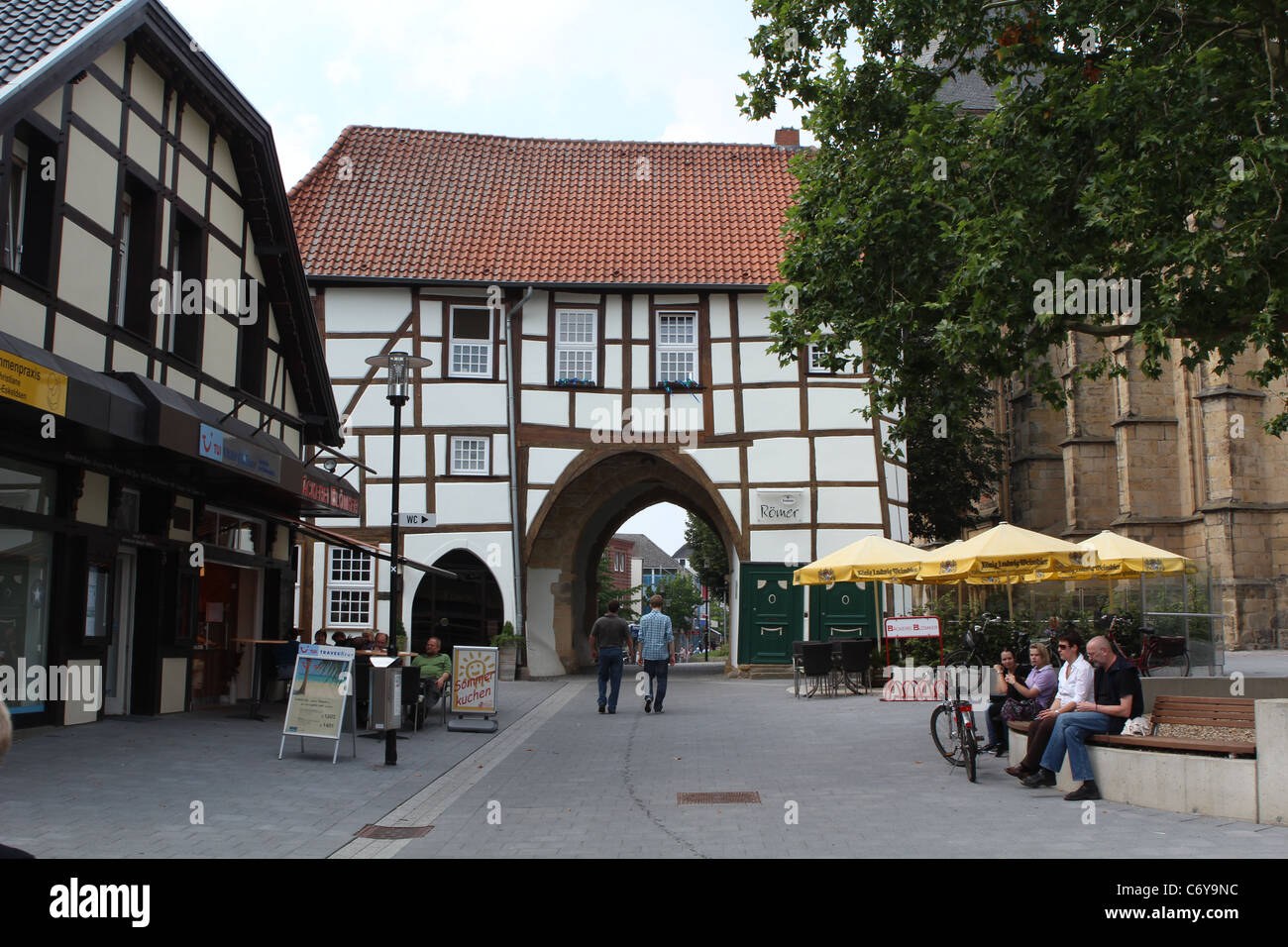 Archway building in small German town Stock Photo - Alamy