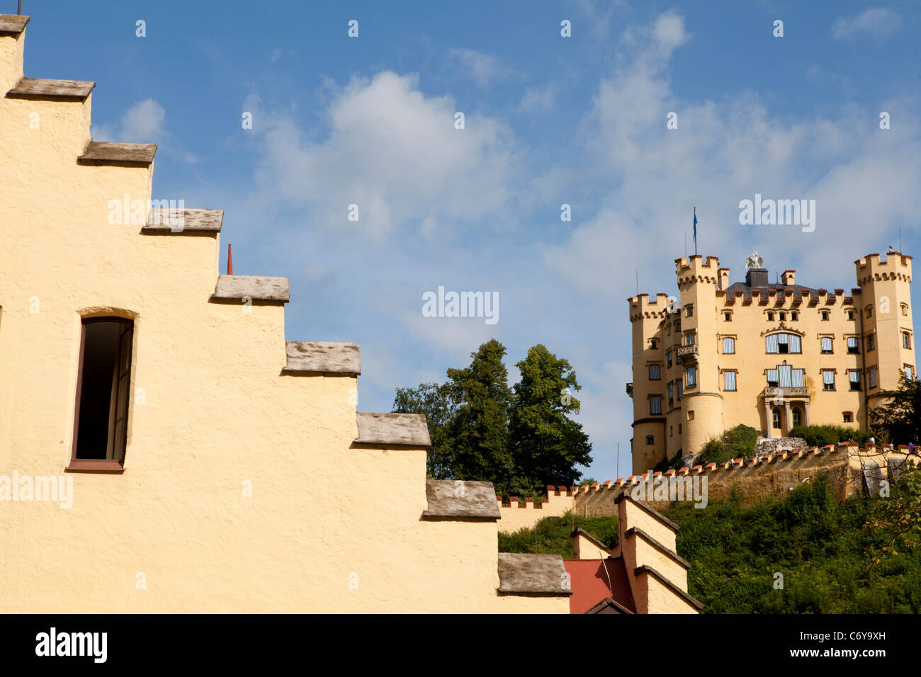 Schwangau casttle in Bayern and crow stepped gable roof detail. Germany ...