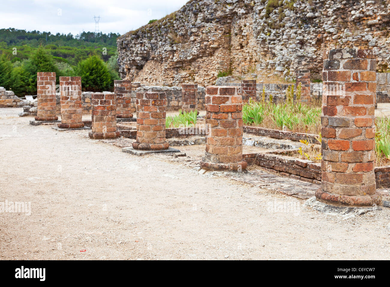 Peristyle with brick columns in the House of the Skeletons Villa in ...
