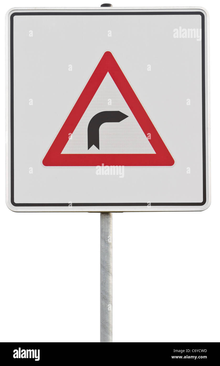 german traffic sign: right turn. isolated on white with clipping path ...