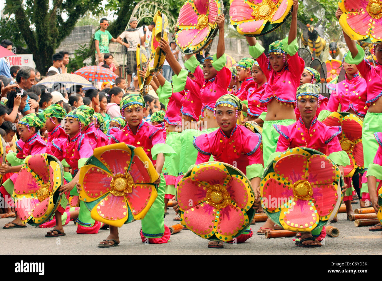 Flashing of flowers during the Buyogan Festival of Abuyog, Leyte ...