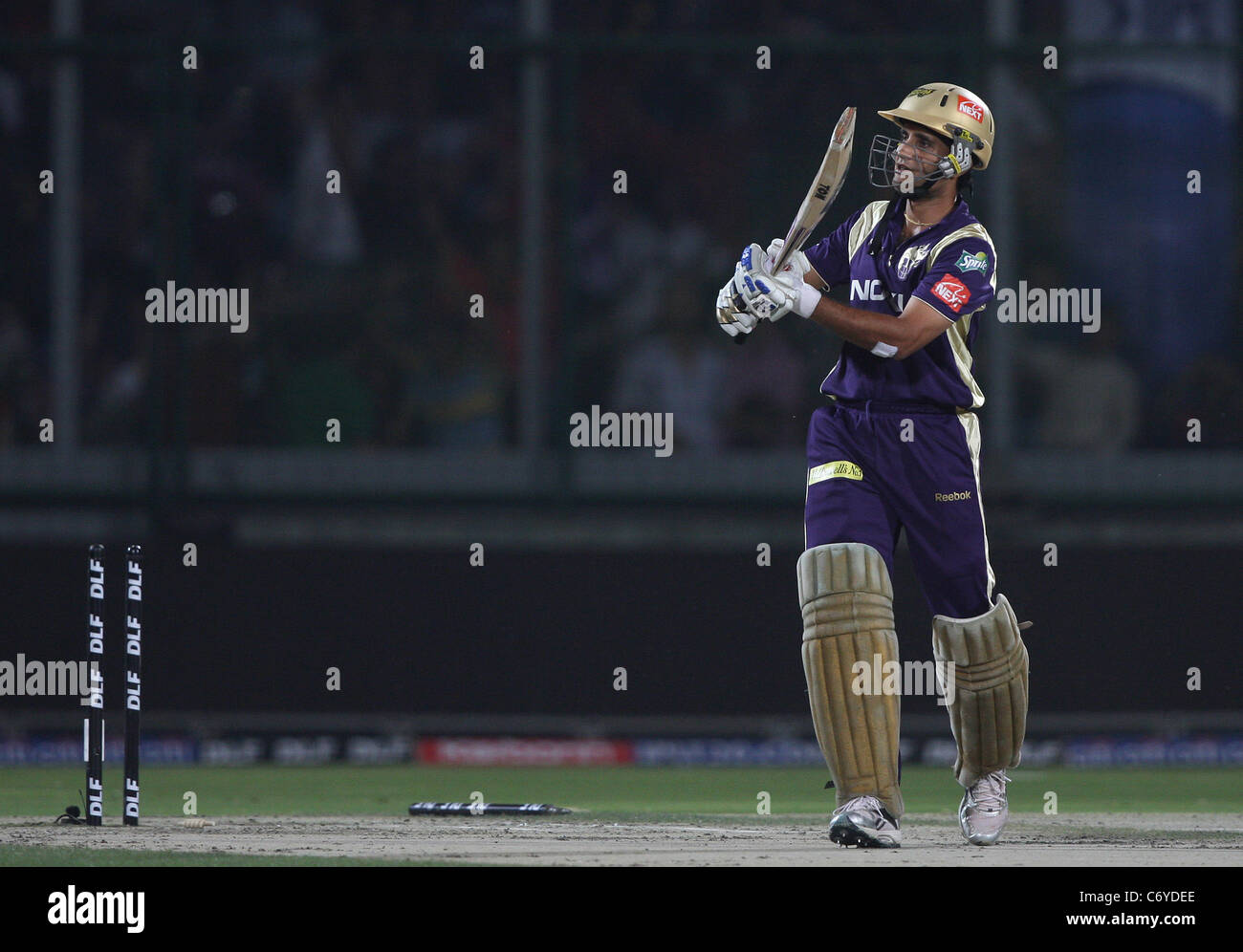 Kolkata Knight Riders captain Sourav Ganguly is bowled during the Delhi ...