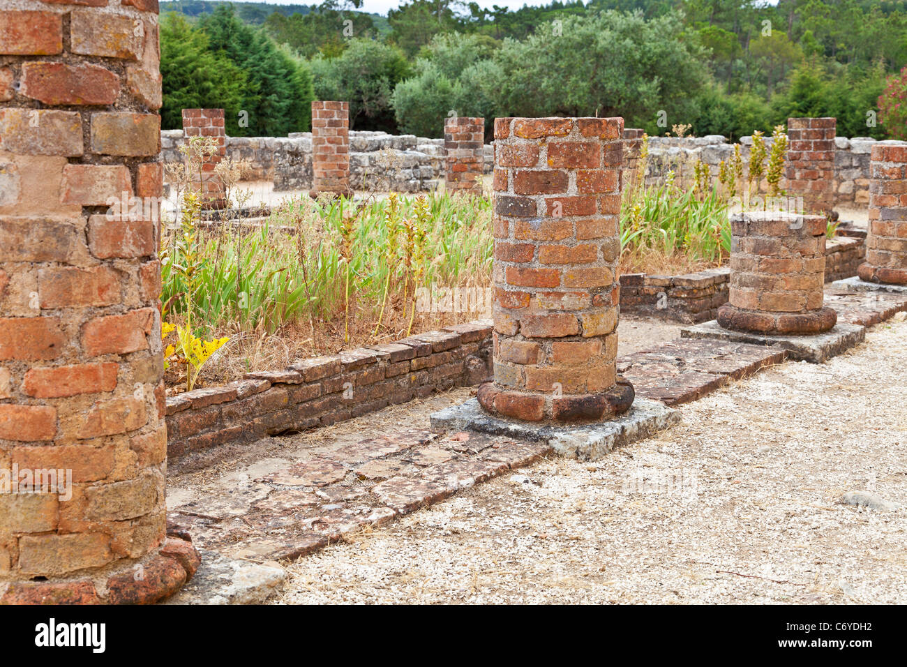 Peristyle with brick columns in the House of the Skeletons Villa in ...