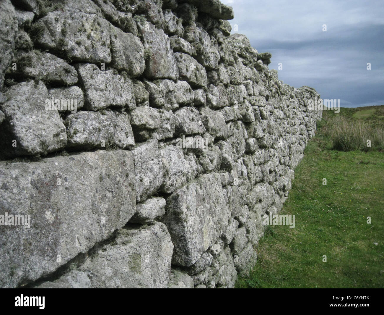 LUNDY ISLAND Granite dry stone wall across the island in the Bristol ...