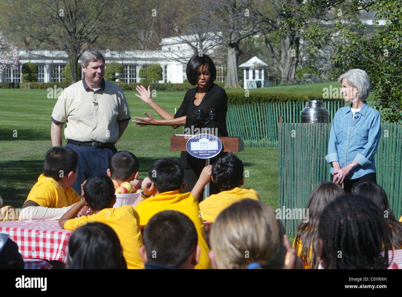 Michelle Obama, Secretary of Agriculture Tom Vilsack and Secretary of ...