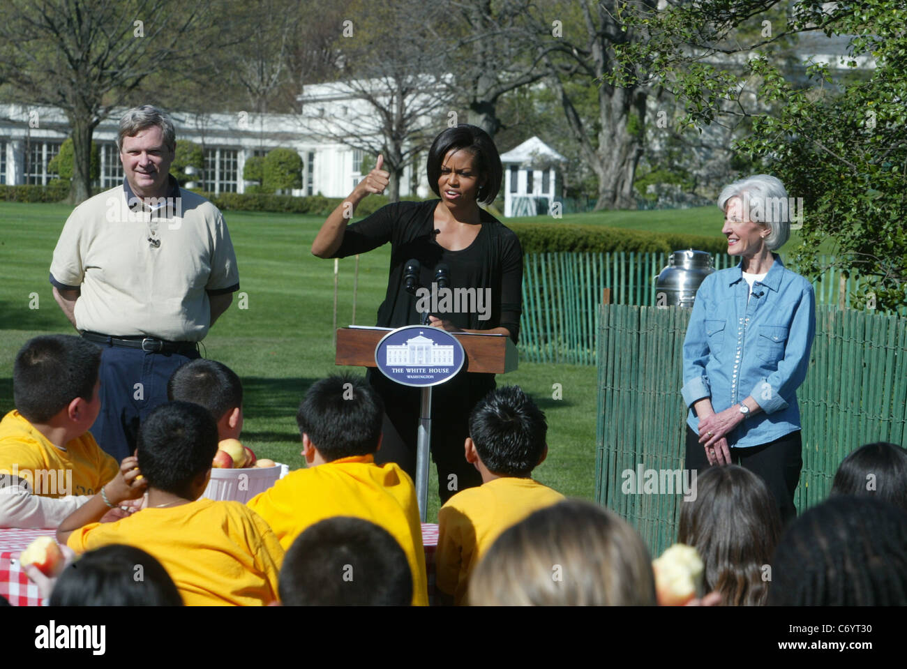 Michelle Obama, Secretary of Agriculture Tom Vilsack and Secretary of ...