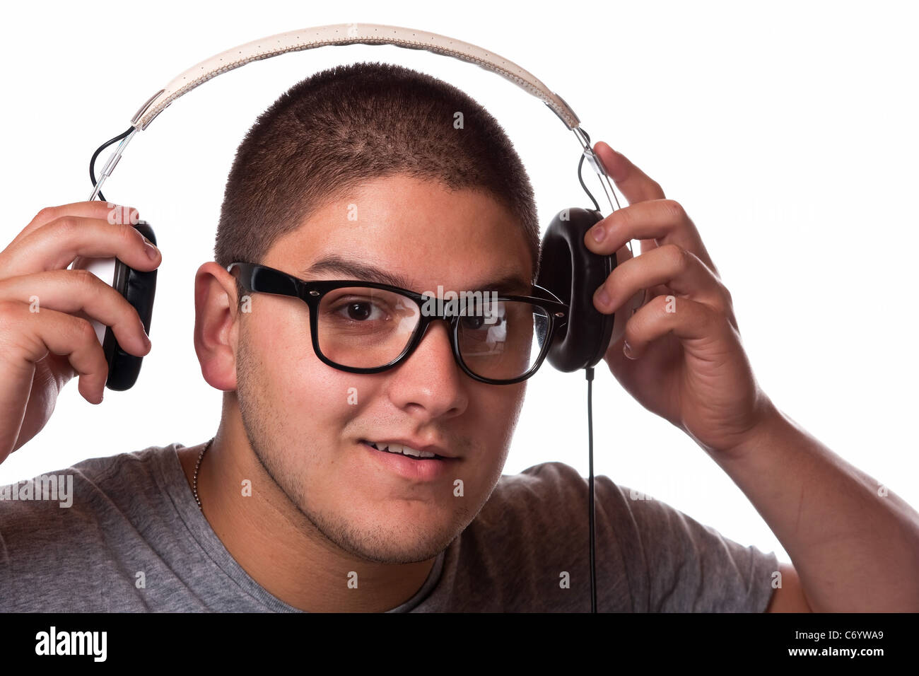 Man listens with a set of head phones hi-res stock photography and ...