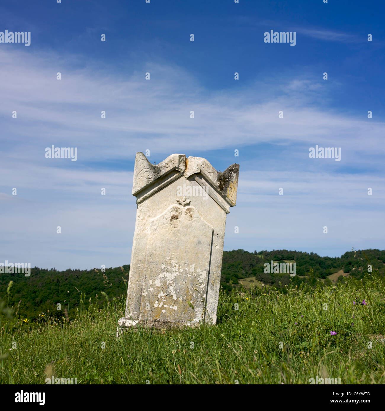 Gravestone in hillside cemetery in hi-res stock photography and images ...