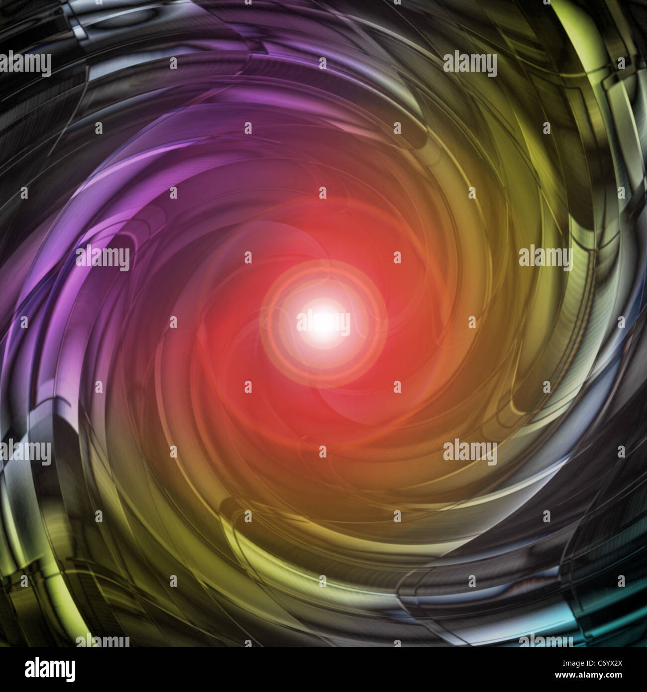 An abstract vortex or tunnel with a bright light coming from the center ...