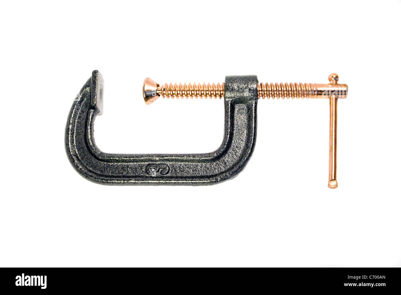 A common c-clamp isolated over a white background. Clipping path is ...