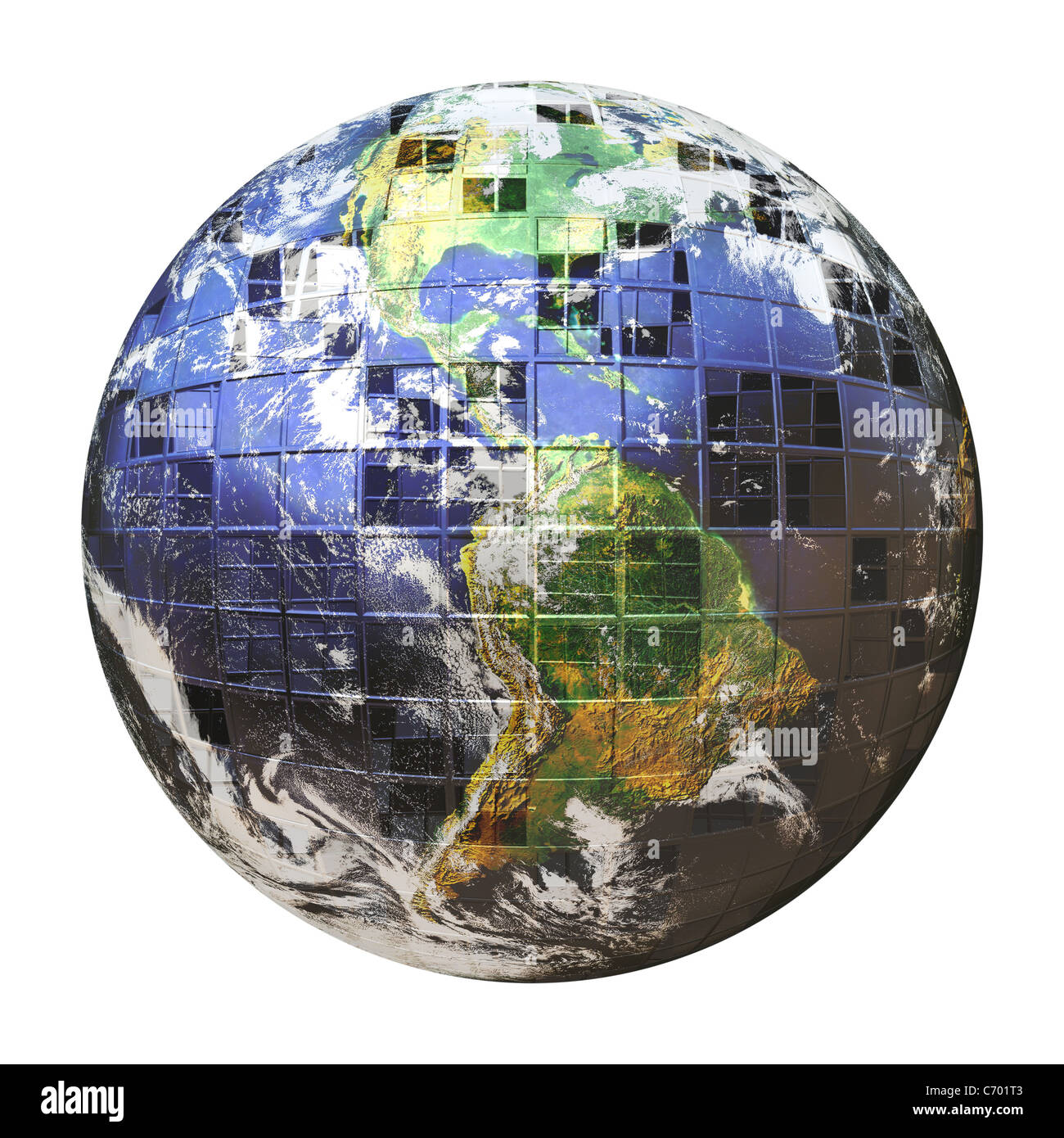 Earth illustration wrapped on a wire frame structure - 3D illustration ...