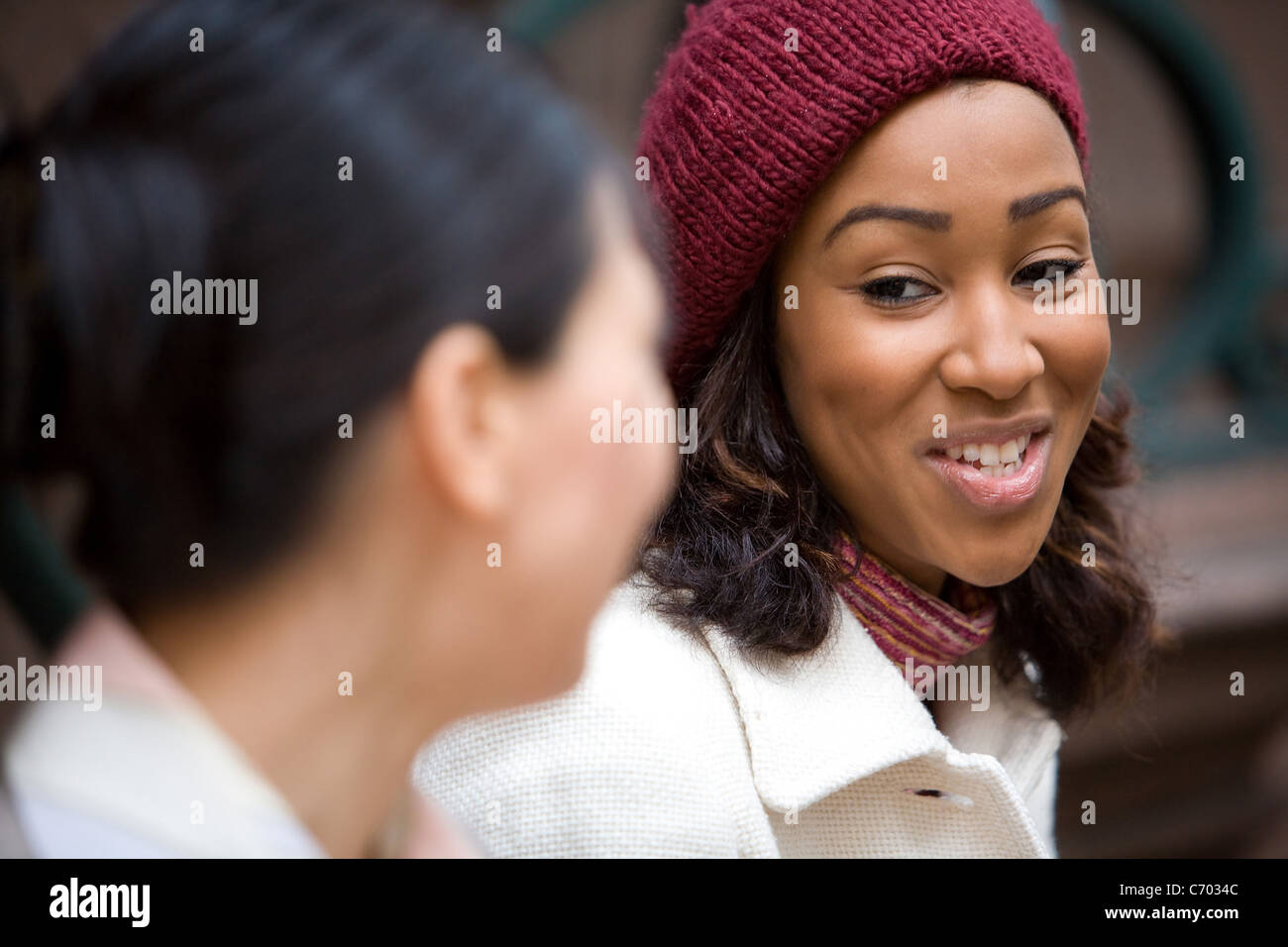 Two black friends having a conversation hi-res stock photography and ...
