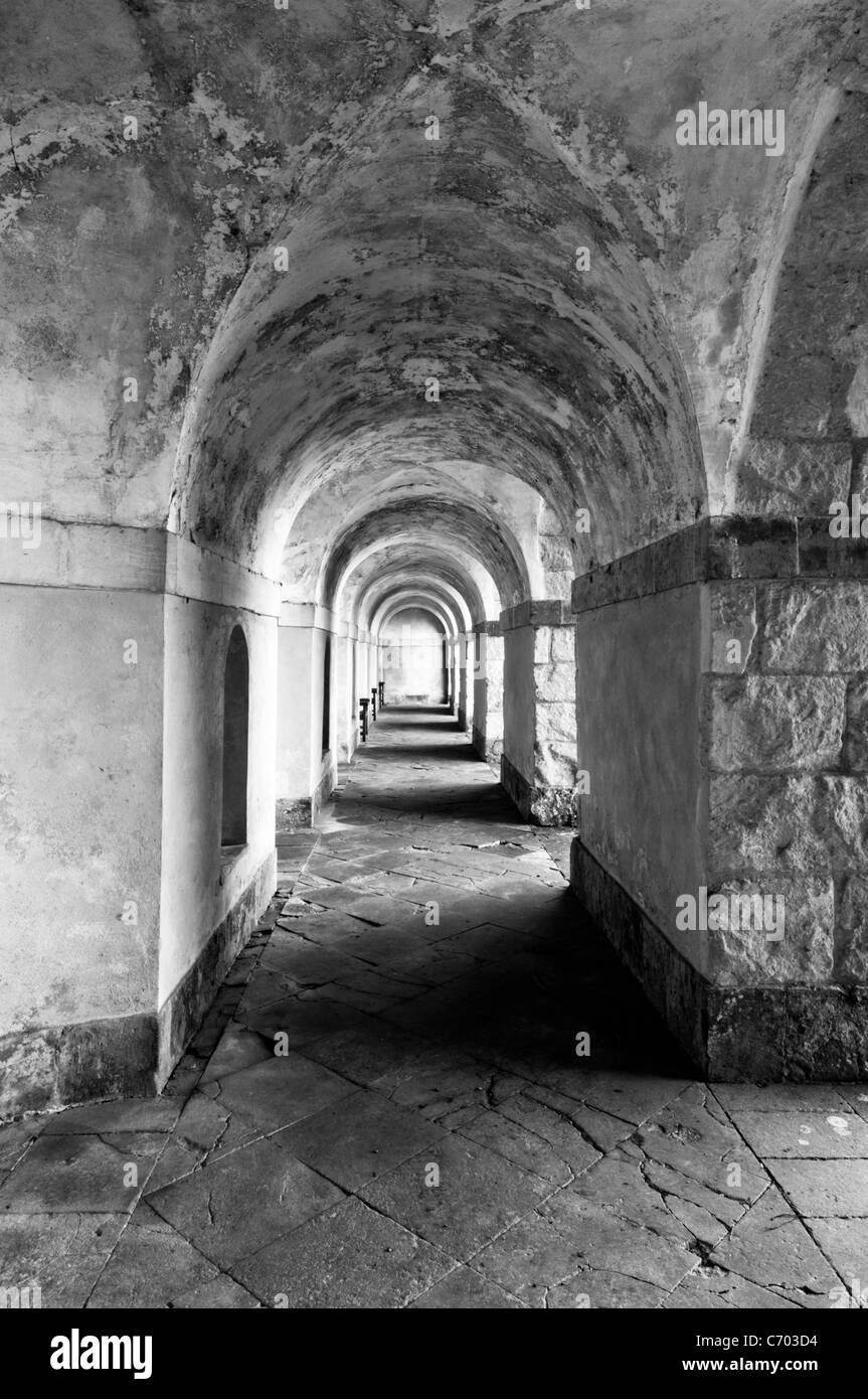 An interior view of William Kent's seven-arched Arcade at Rousham House ...