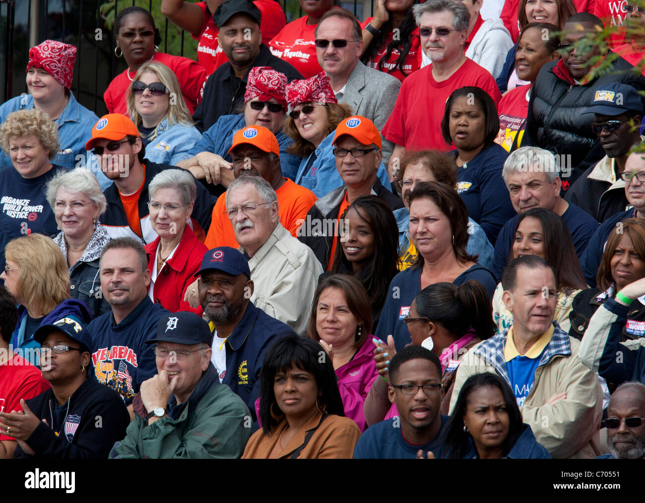 Detroit, Michigan - The crowd at a Labor Day rally waits to hear a ...