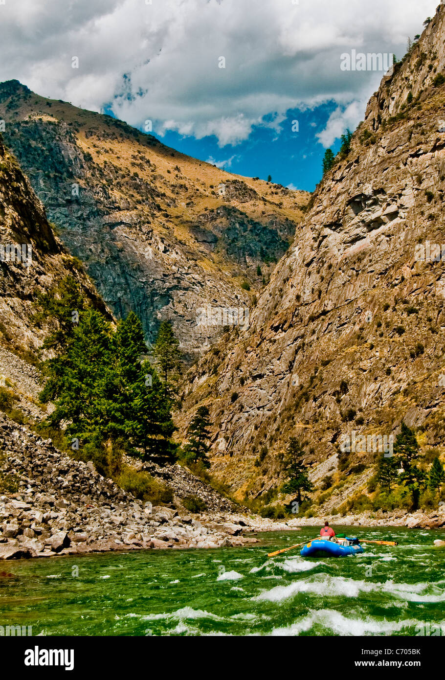 Idaho, Middle Fork of the Salmon River, Rafting through deep canyon ...