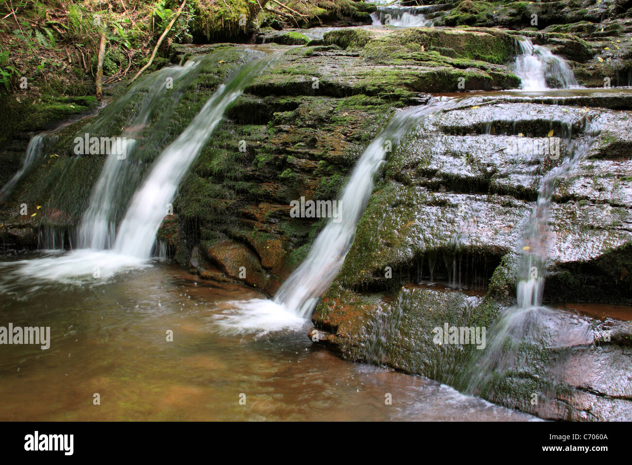 Waterfall at Pwll-Y-Wrach Nature Reserve, Talgarth, Powys, Mid Wales ...