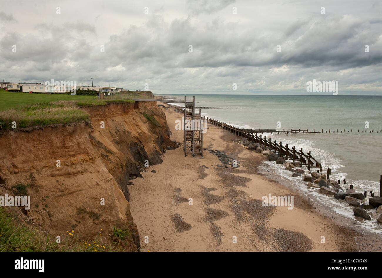 Coastal Erosion at Happisburgh, Norfolk, England. Previous sea defence ...