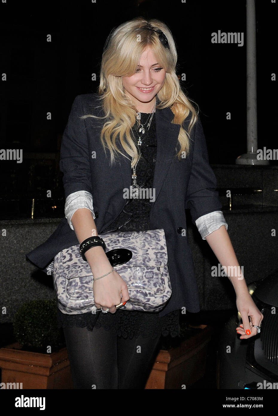 Pixie Lott arriving back at her hotel, having spent the evening at a ...