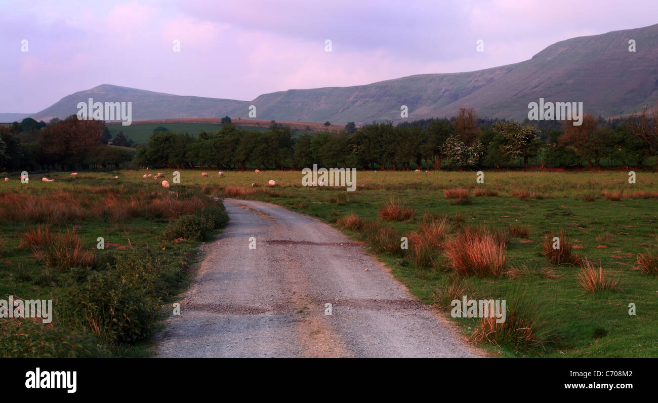 Rhos Fach Common at Dusk with the ridgeline of the Black mountains in ...