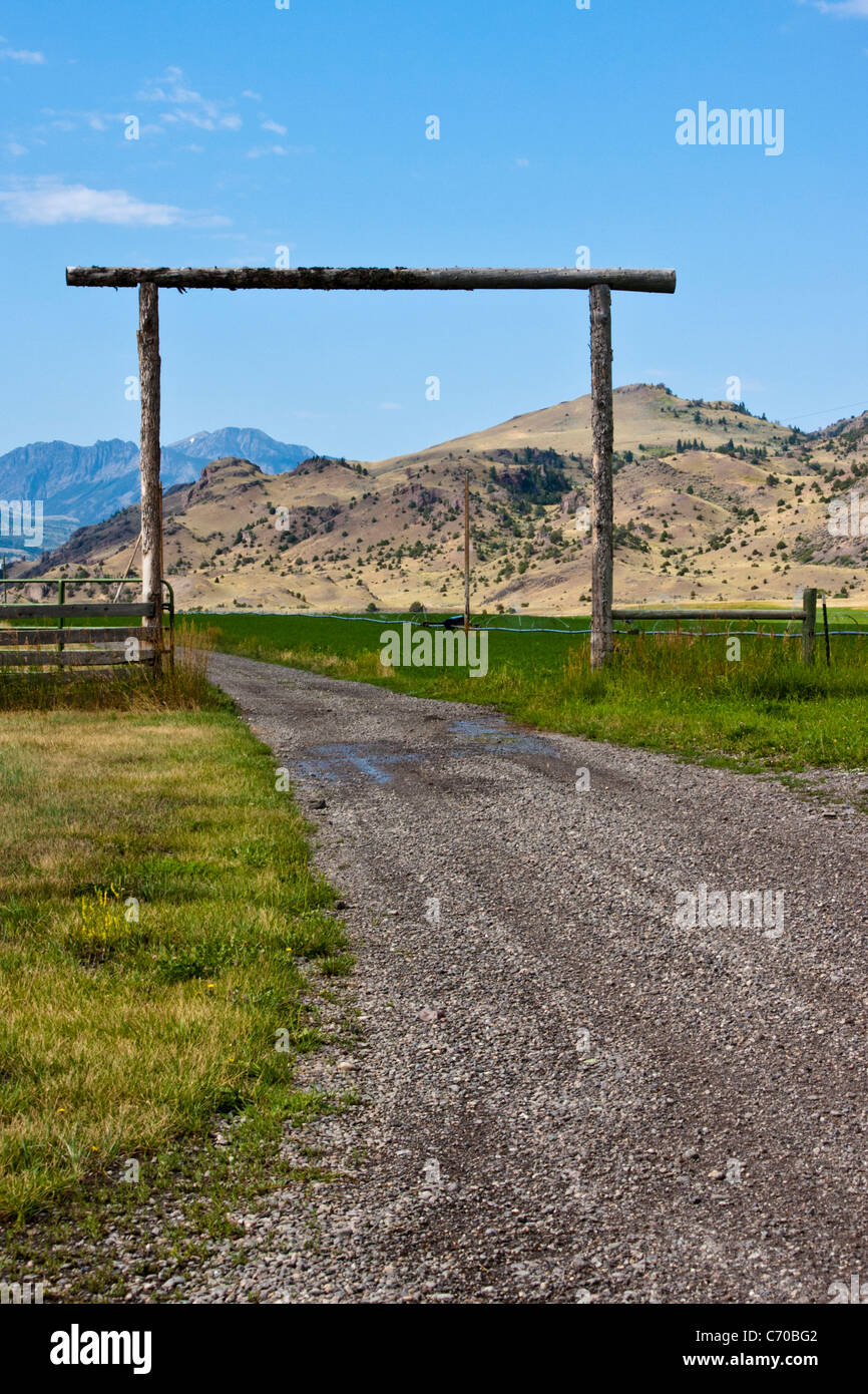 Entrance to Montana farm along scenic US highway 89 in Southwestern ...
