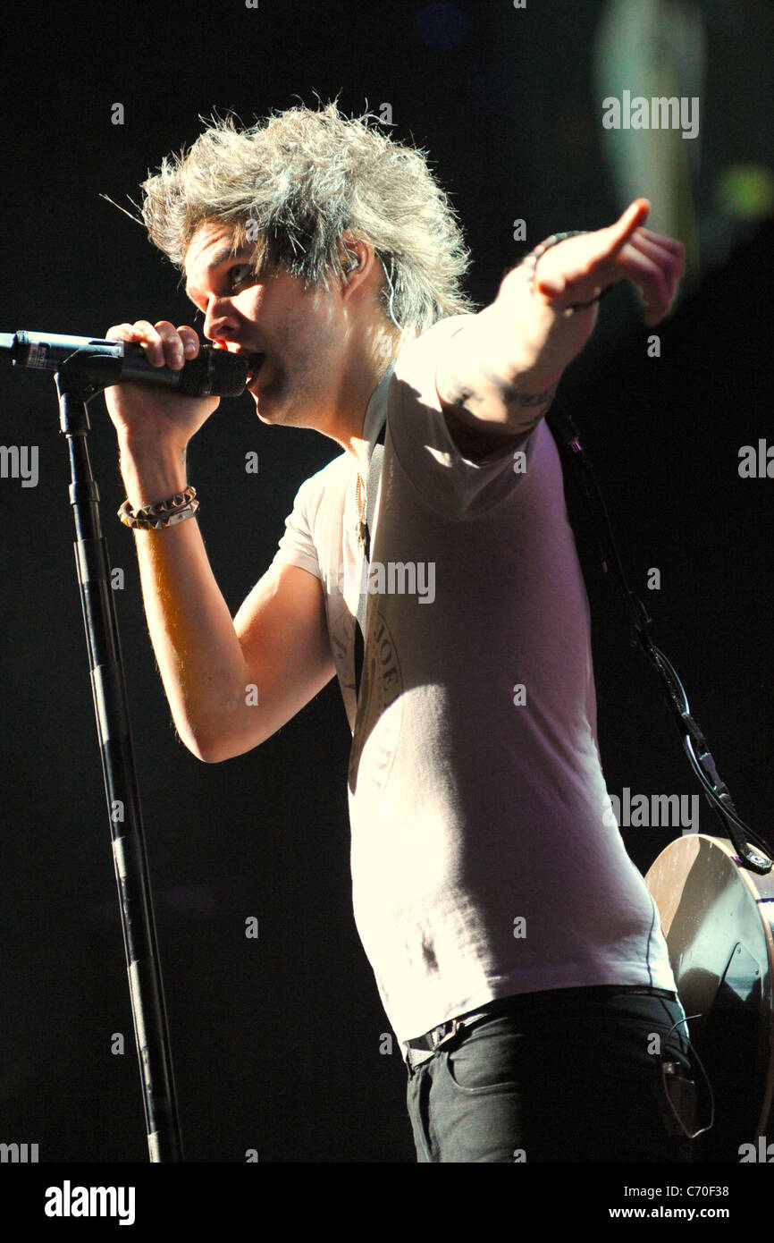 Martin Johnson of the band, 'Boys Like Girls' performing live on stage ...