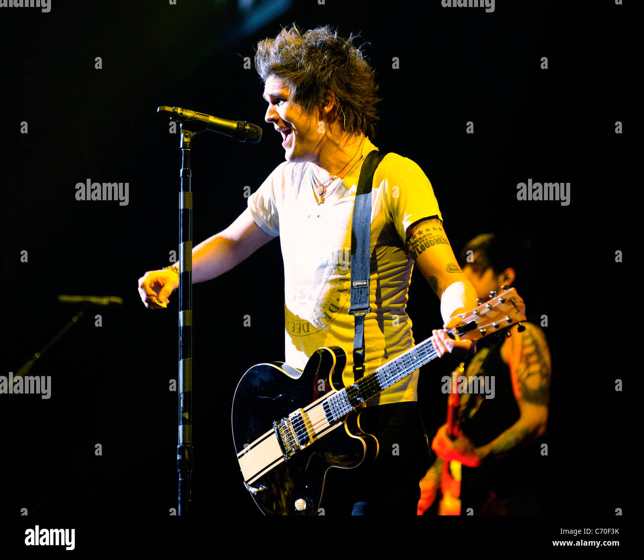 Martin Johnson of the band, 'Boys Like Girls' performing live on stage ...