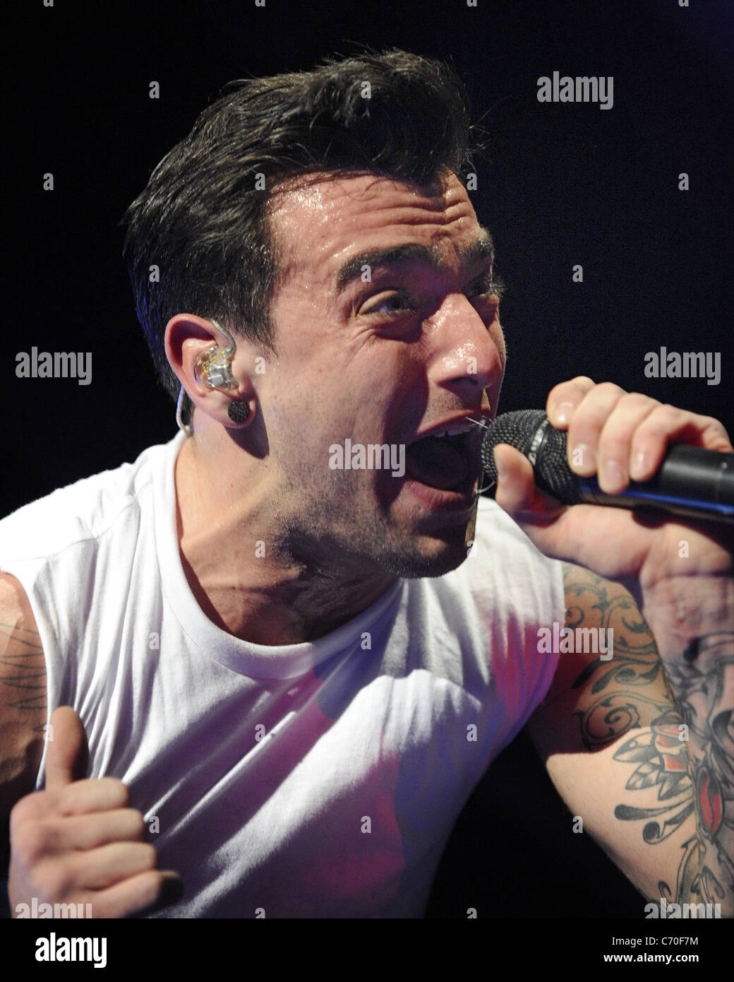 Jacob Hoggard of the band 'Hedley' performing live on stage at The Air ...